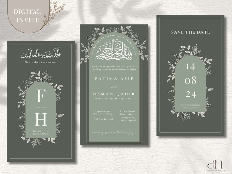 Sage Green Islamic Wedding Nikkah Invite - Etsy