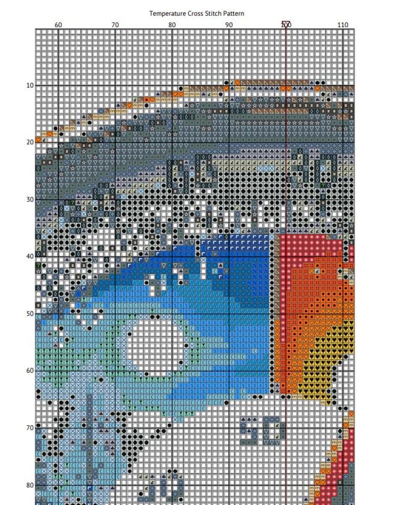 Yearly Temperature Cross Stitch Pattern, Weather Embroidery Design (PDF ...