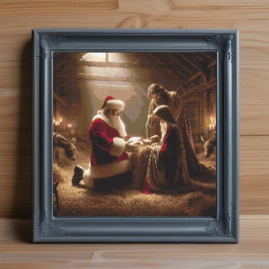 Santa Kneeling at Manger Cross Stitch Pattern, Christian Christmas (PDF ...