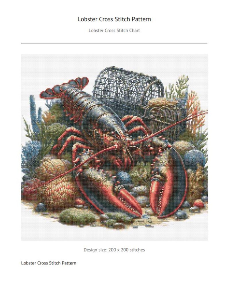 Lobster Cross Stitch Pattern, Nautical Marine Decor (PDF Download) - Etsy