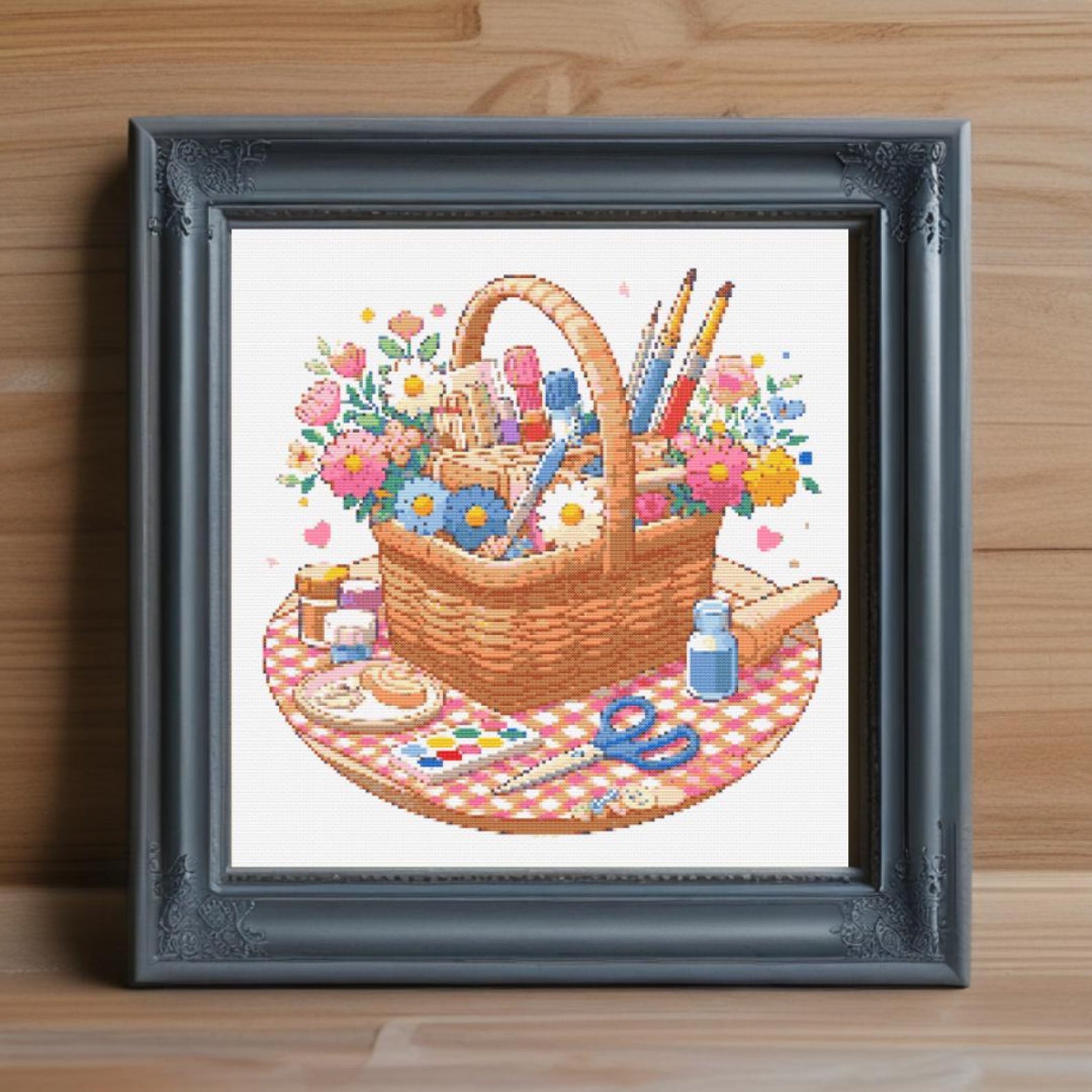 Workbasket Cross Stitch Pattern PDF, Vintage Workbasket & Flowers Cross ...