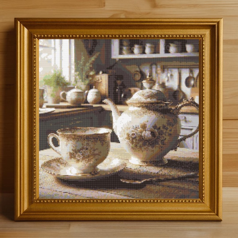 Teacup Cross Stitch Pattern PDF, Tea Lover Embroidery Chart, Modern Tea Cup Needlepoint, Kitchen ...