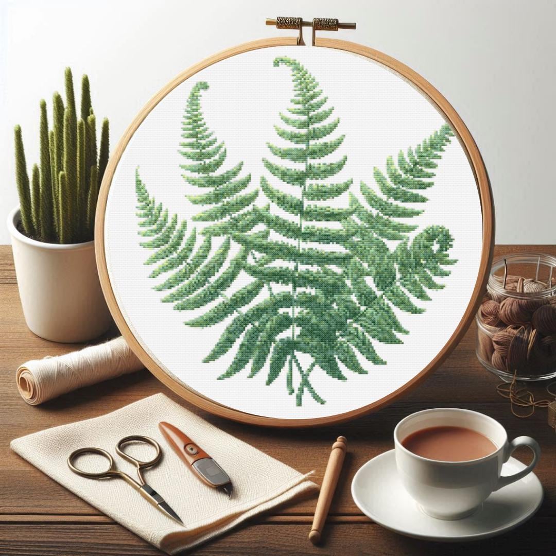 Fern Cross Stitch Pattern PDF Download, Diy Cross Stitch Fern Kit PDF ...