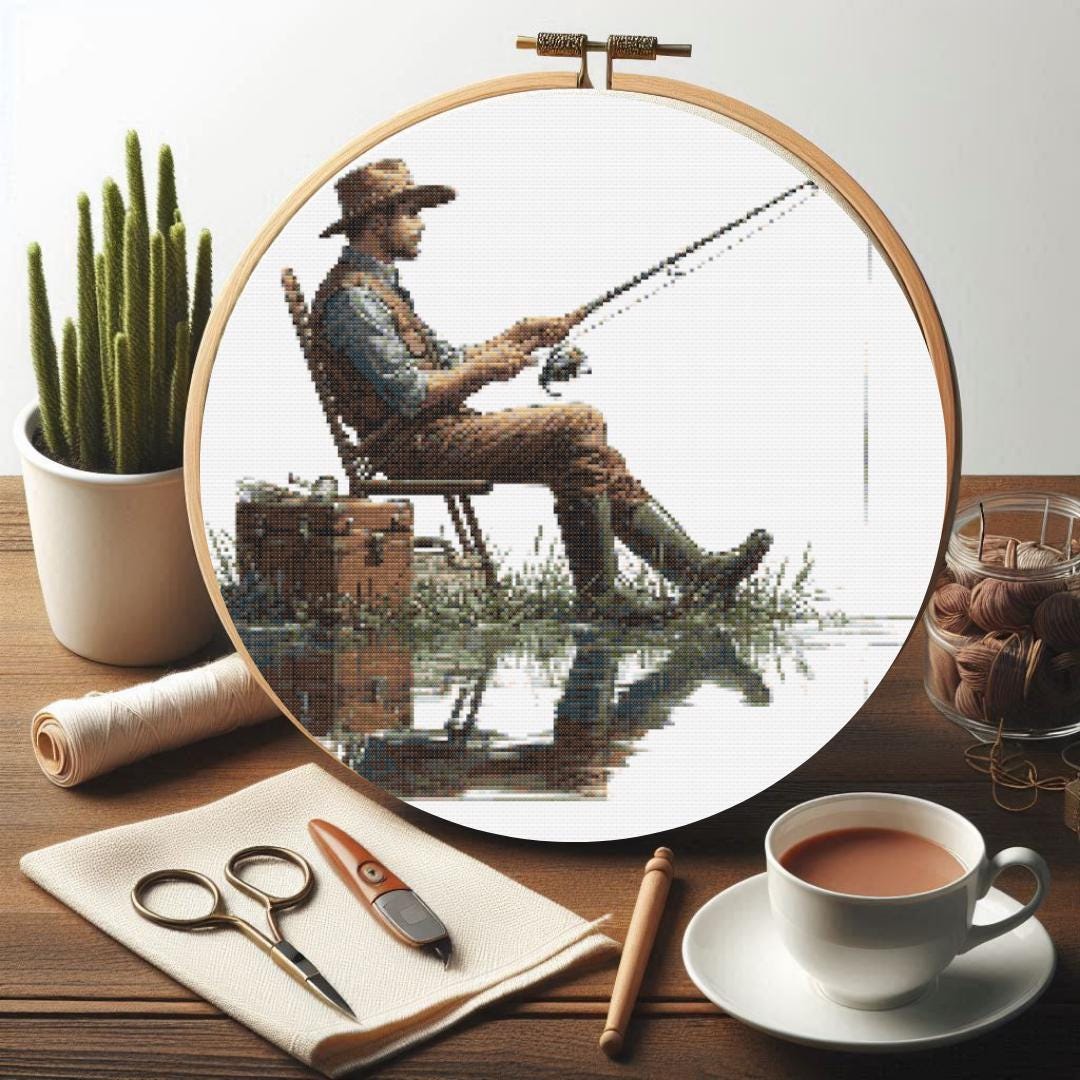 Fishing Cross Stitch Pattern PDF, Fish Embroidery Chart, Angler ...