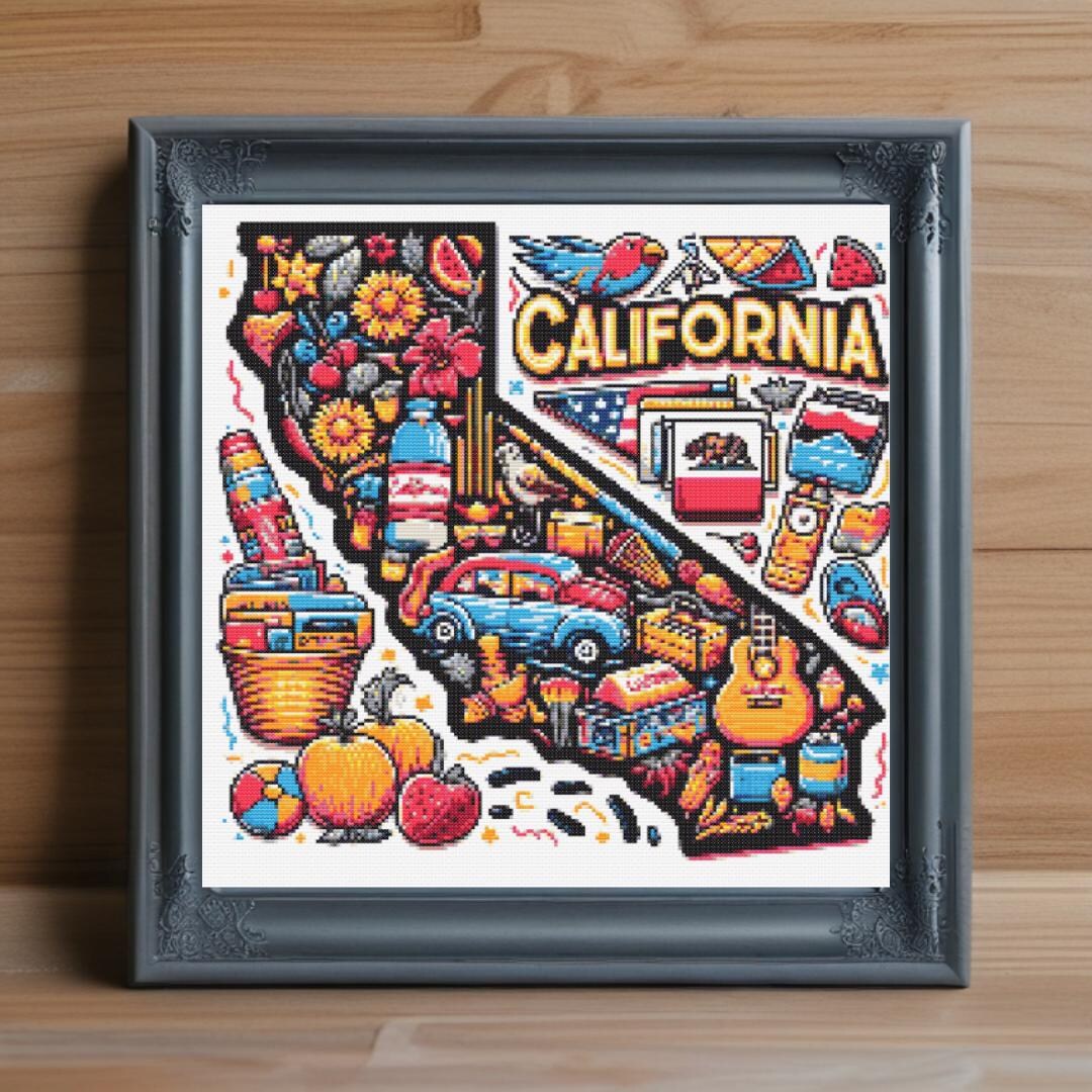 California Cross Stitch Pattern PDF, State Map Embroidery PDF, Travel ...