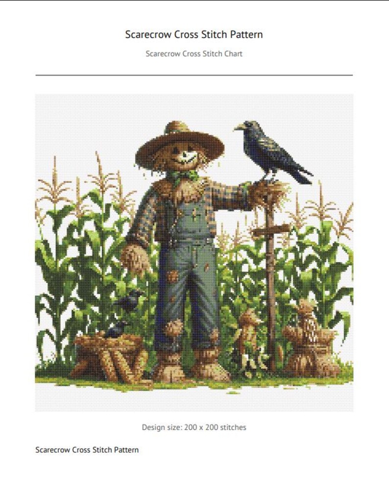 Scarecrow and Raven Cross Stitch Pattern, Autumn Farmhouse Embroidery ...