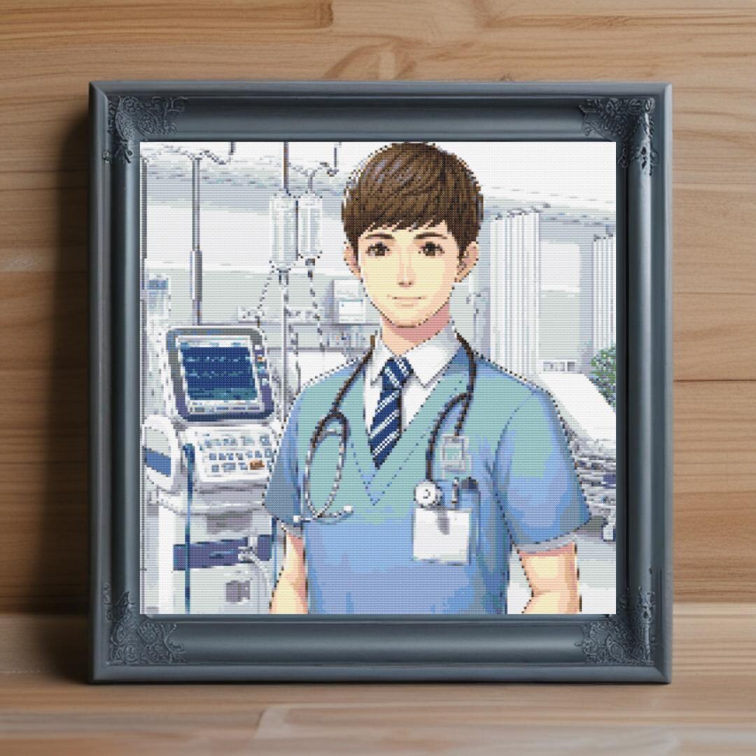 Male Nurse Cross Stitch Pattern PDF, Medical Hero Embroidery Design ...