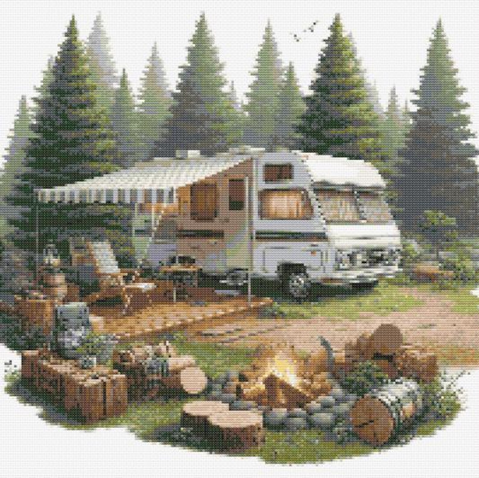 Retro Camper Cross Stitch Pattern, RV Camping Embroidery (PDF Download ...