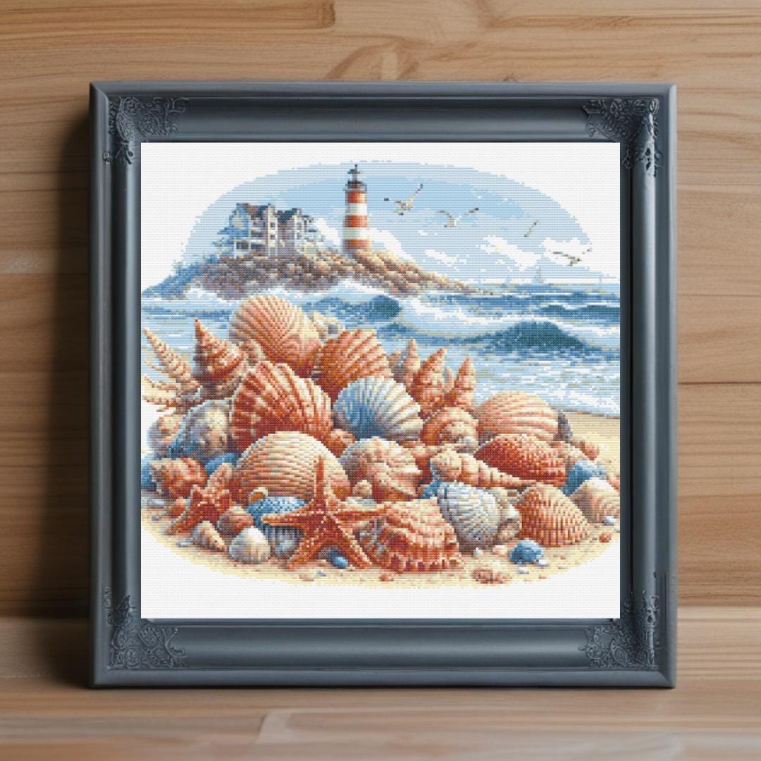 Seashell Cross Stitch Pattern PDF, Beach Nautical Embroidery Design ...