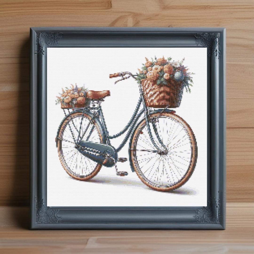 Vintage Bicycle Cross Stitch Pattern PDF, Floral Bike Embroidery PDF ...