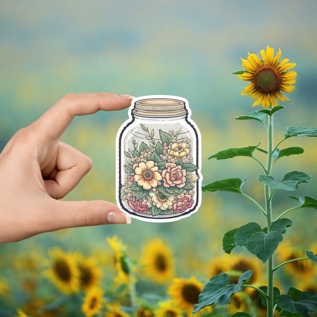 Flower Mason Jar Sticker, Flower Mason Jar Stickers, Flower Mason Jar ...