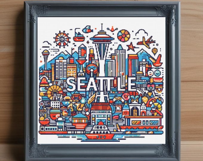 Seattle Skyline City Cross Stitch Pattern, Simple and Easy Level ...