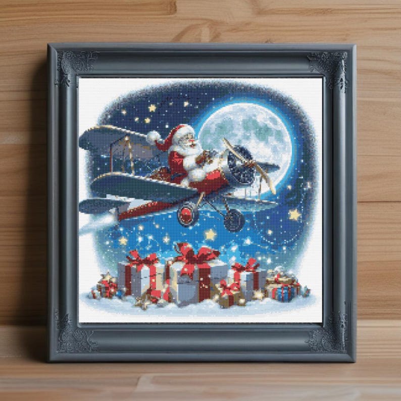 Santa Airplane Cross Stitch Pattern, Christmas Holiday Needlepoint (PDF ...