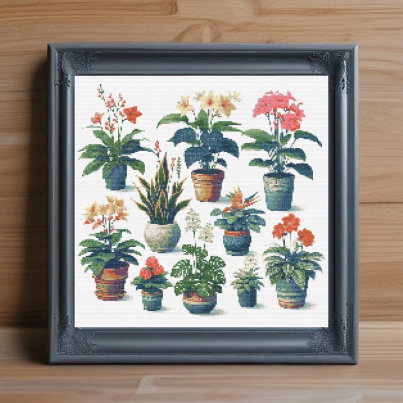 Houseplants Cross Stitch Pattern PDF, Indoor Plant Embroidery Chart ...