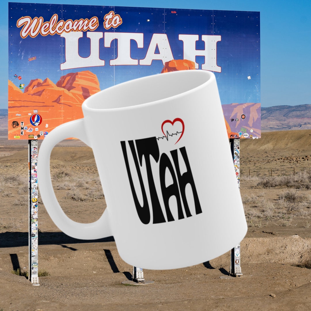 Utah Lover Coffee Mug, Utah Heartbeat With Heart Coffee Mug, Utah Map ...