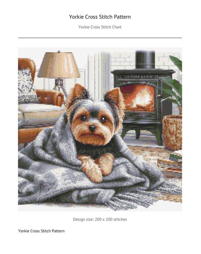 Yorkie Cross Stitch Pattern PDF, Yorkshire Terrier Counted Cross Stitch ...