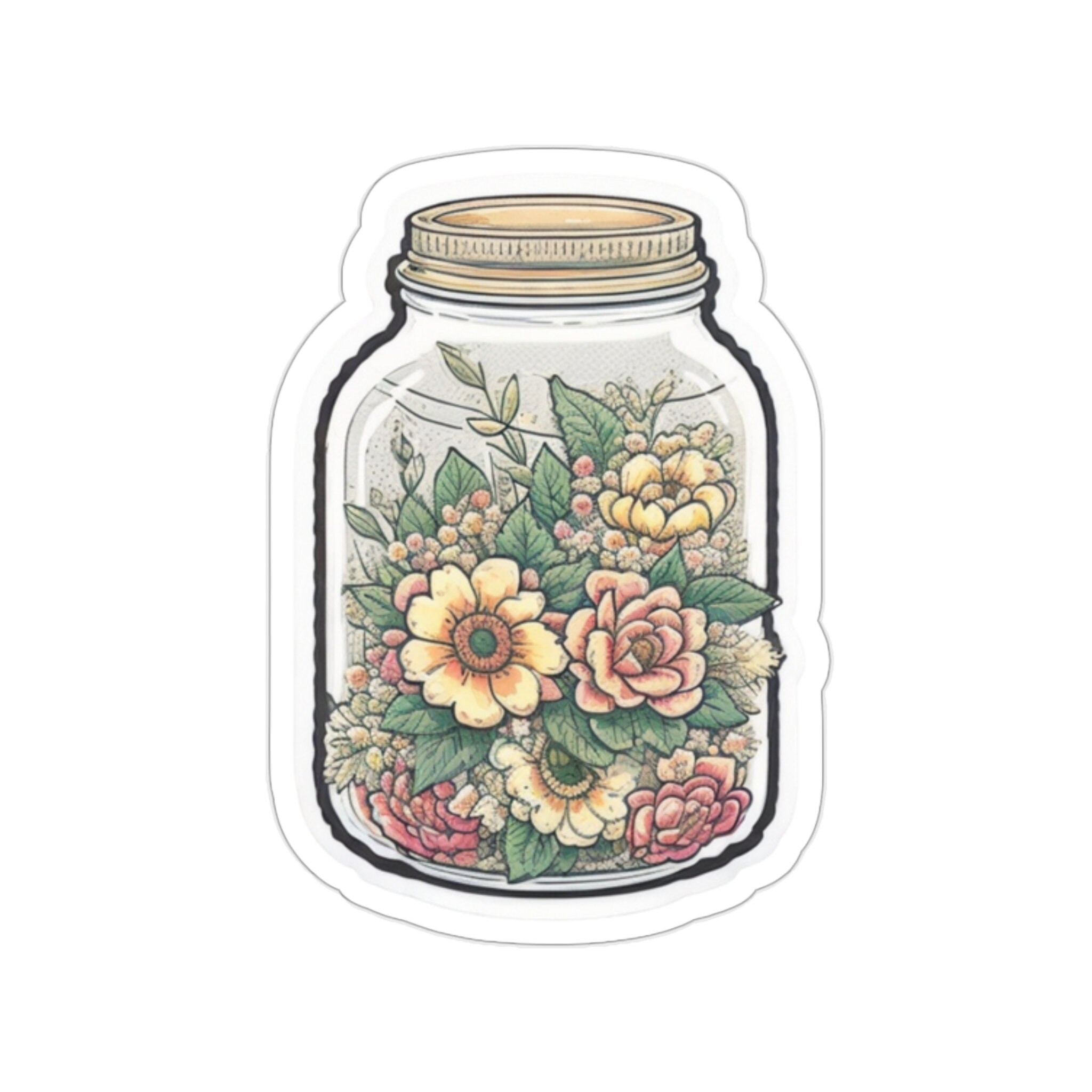 Flower Mason Jar Sticker, Flower Mason Jar Stickers, Flower Mason Jar ...