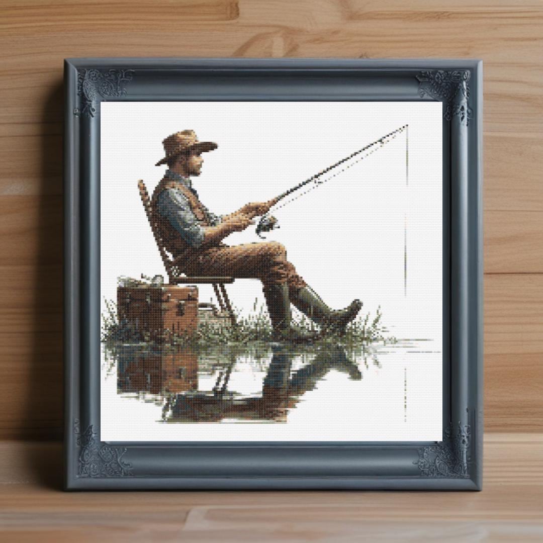 Fishing Cross Stitch Pattern PDF, Fish Embroidery Chart, Angler ...