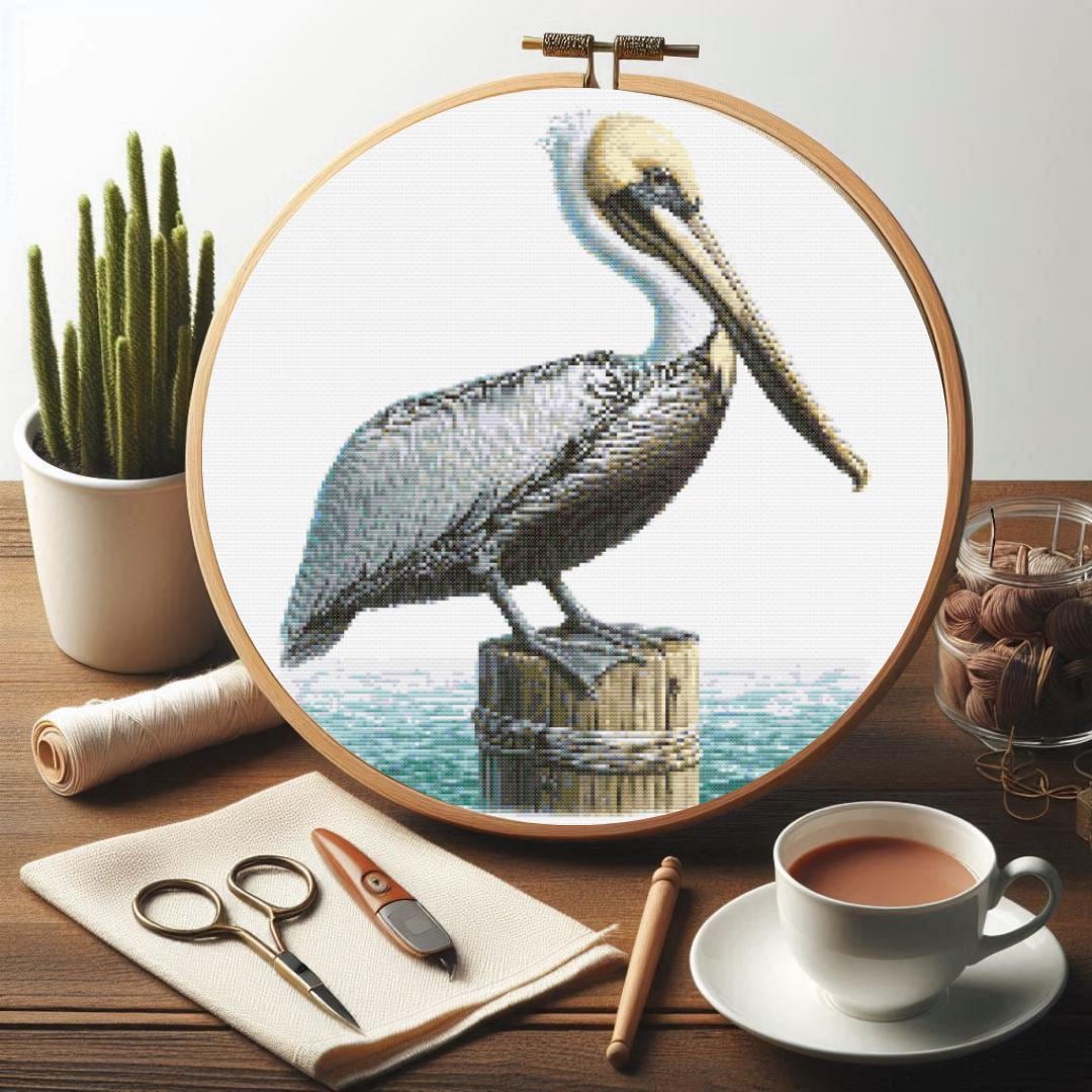 Pelican on Pier Cross Stitch Pattern, Nautical Bird (PDF Download) - Etsy