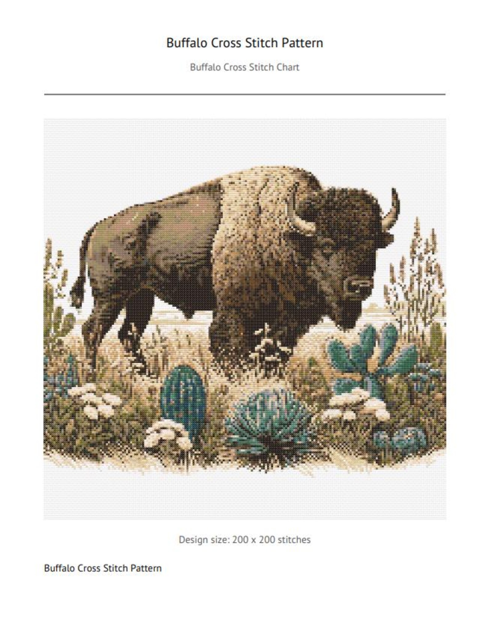 Rustic Buffalo Cross Stitch Pattern, Wildlife Needlepoint (PDF Download ...