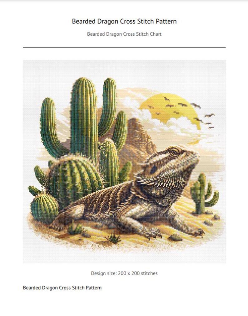 Bearded Dragon Cross Stitch Pattern PDF, Cute Reptile Embroidery Design ...