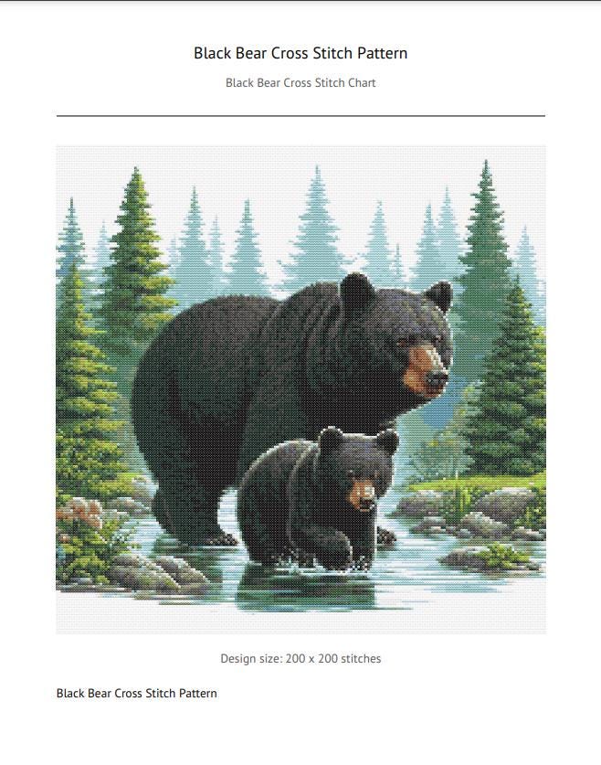 Black Bear Cross Stitch Pattern PDF, Woodland Animal Cross Stitch ...