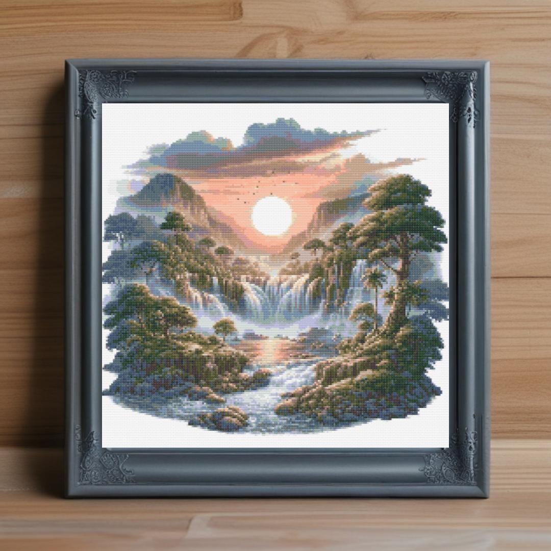 Waterfall Landscape Cross Stitch Pattern, Nature Embroidery (PDF ...
