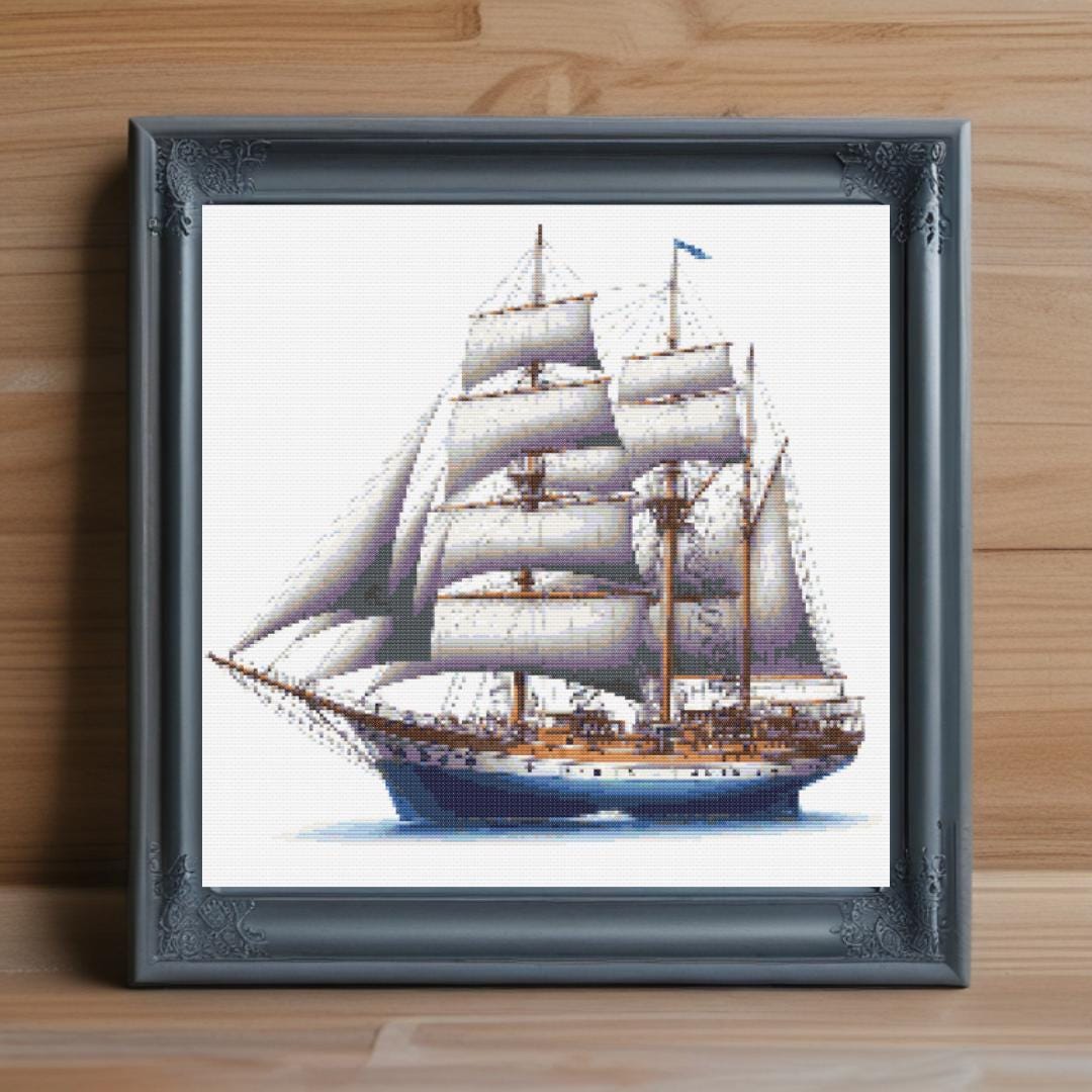 Sailboat Cross Stitch Pattern PDF, Nautical Embroidery PDF Design, Easy ...