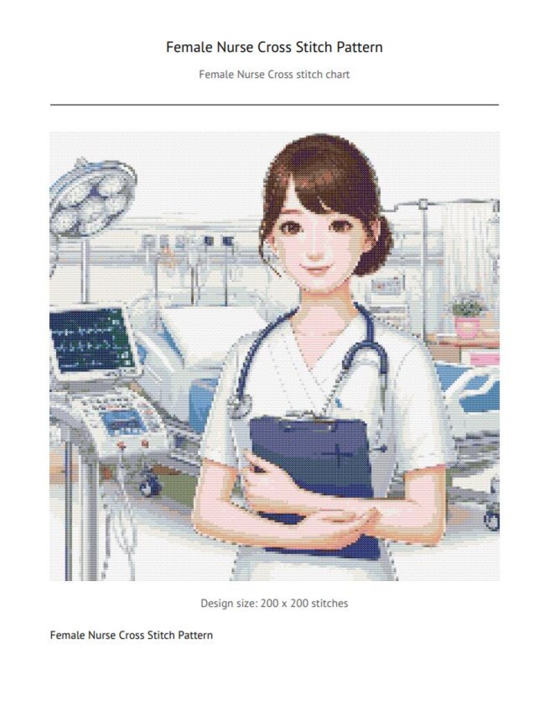 Female Nurse Cross Stitch Pattern, Medical Embroidery Design (PDF ...