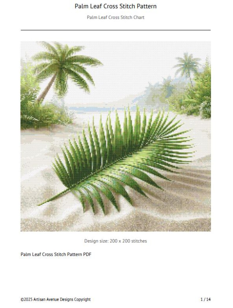 Palm Leaf Cross Stitch Pattern, Tropical Embroidery (PDF Pattern) - Etsy