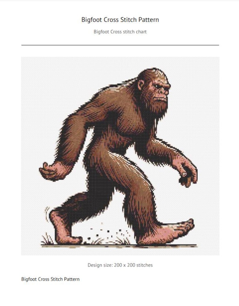 Bigfoot Cross Stitch Pattern, Sasquatch Embroidery (PDF Download) - Etsy