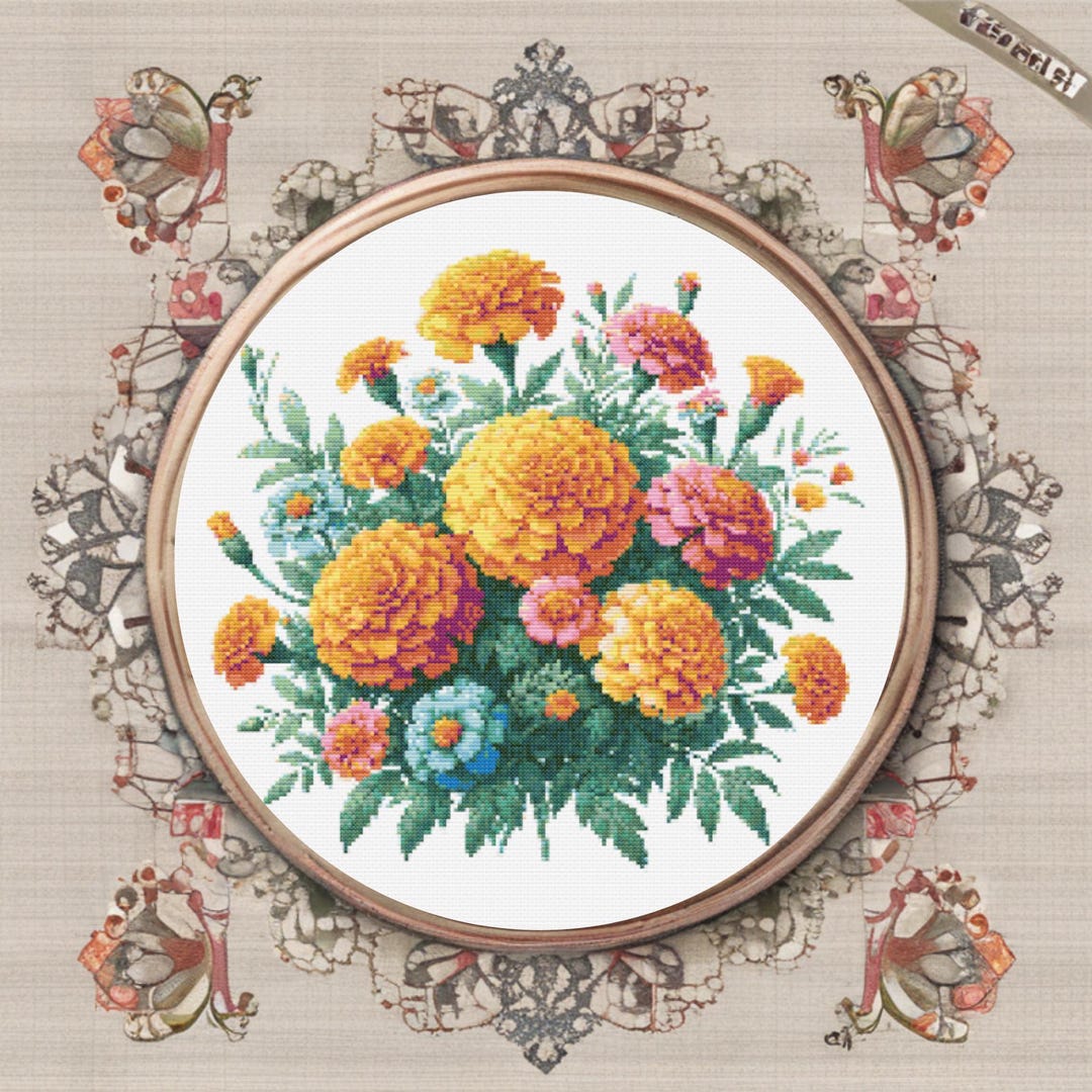 Marigold Floral Cross Stitch Pattern, DIY Needlework (PDF Download) - Etsy