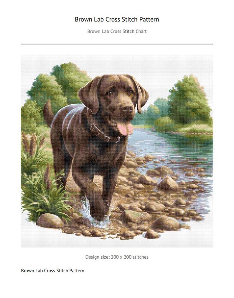 Brown Lab Cross Stitch Pattern PDF, Dog Cross Stitch Chart, Labrador Retriever Embroidery ...