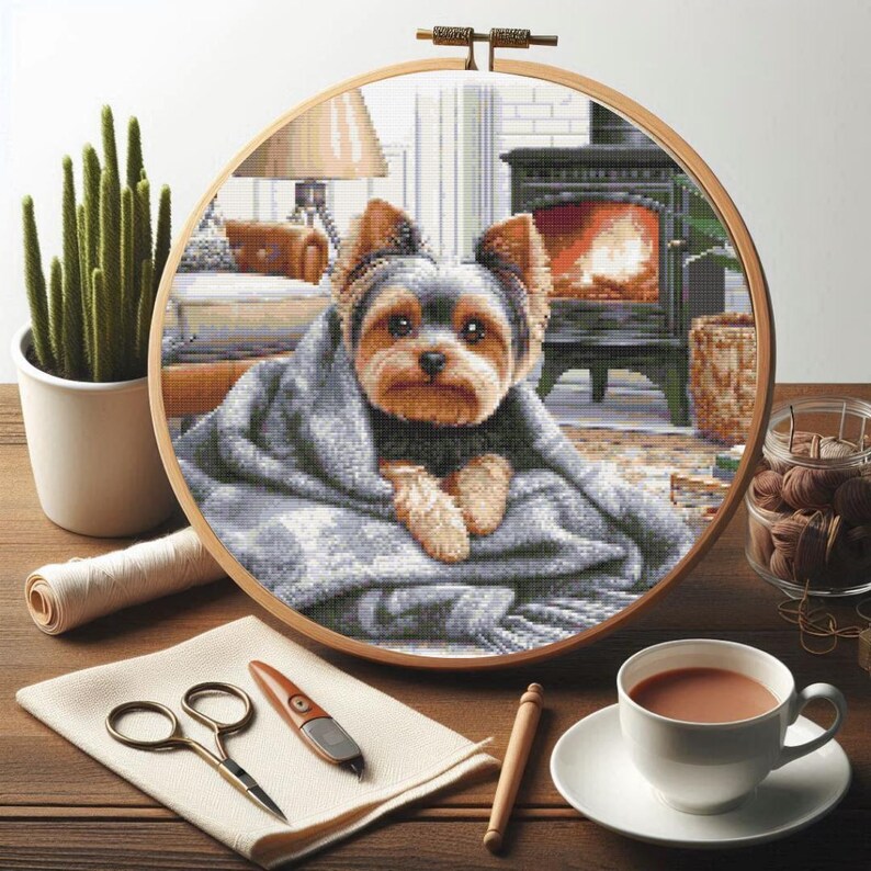 Yorkie Cross Stitch Pattern PDF, Yorkshire Terrier Counted Cross Stitch ...
