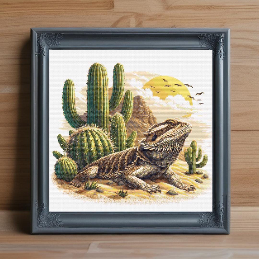 Bearded Dragon Cross Stitch Pattern PDF, Cute Reptile Embroidery Design ...