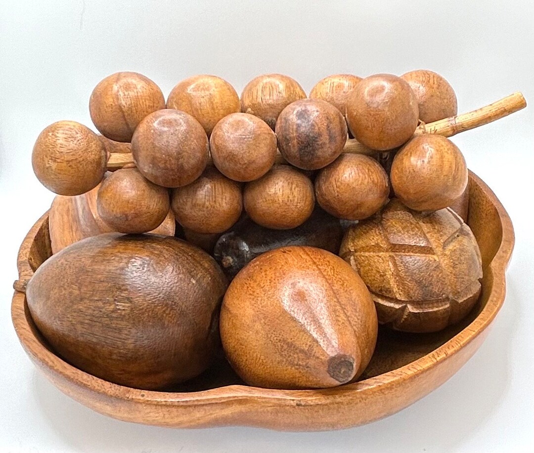 Vintage Leilani Handcrafted Monkey Pod 11 Piece Wooden Bowl and Fruit ...