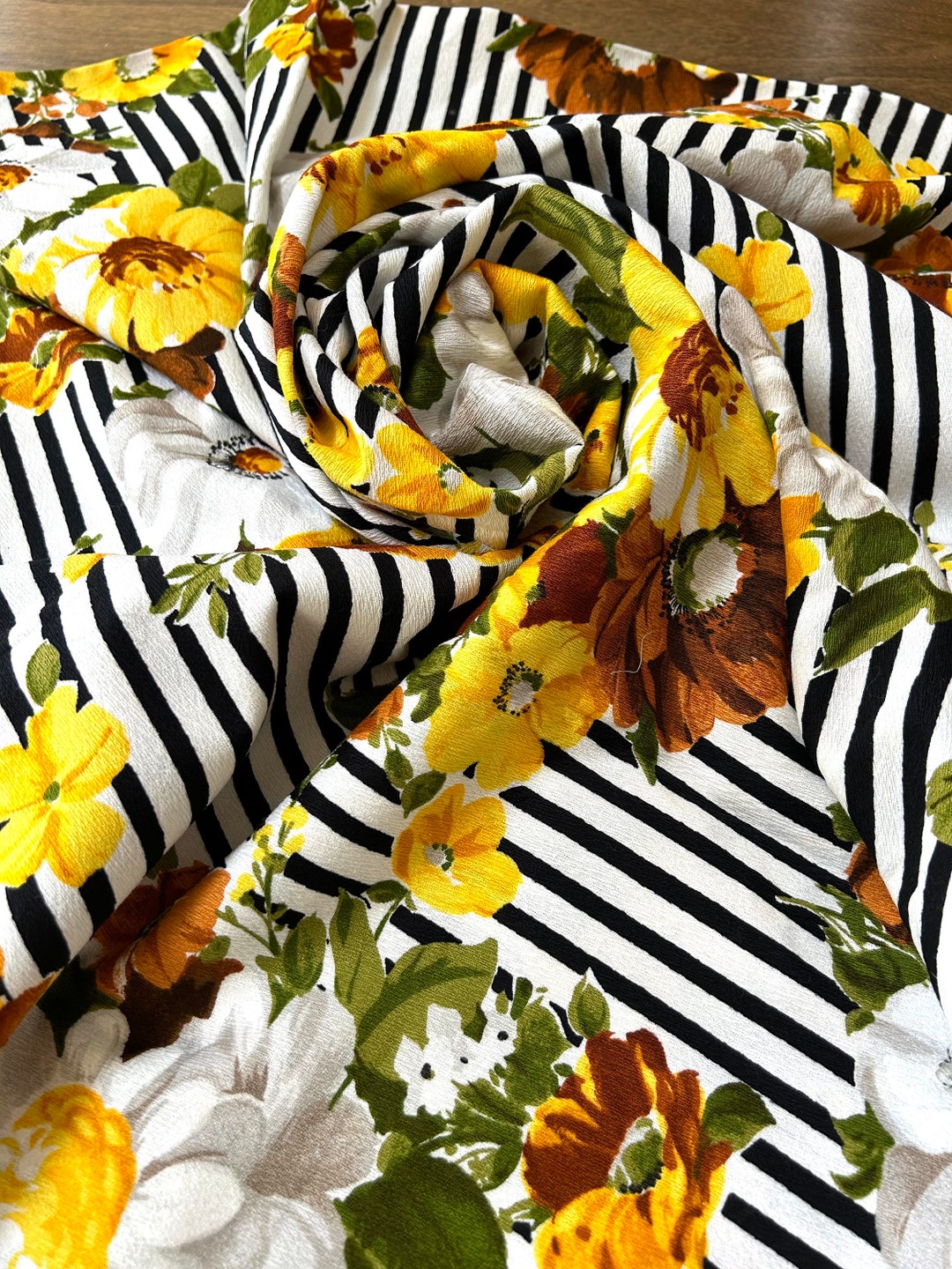 Vintage 1970’s Remnant Screen Print Yellow, Orange and White Pinstripes ...