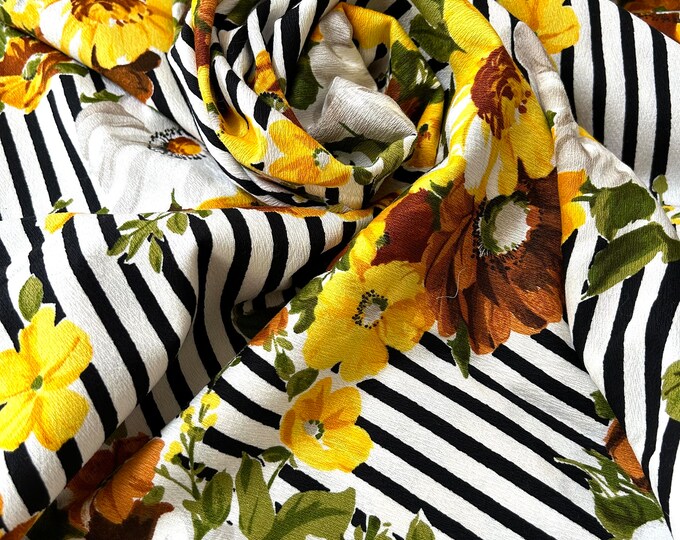 Vintage 1970’s Remnant Screen Print Yellow, Orange and White Pinstripes ...