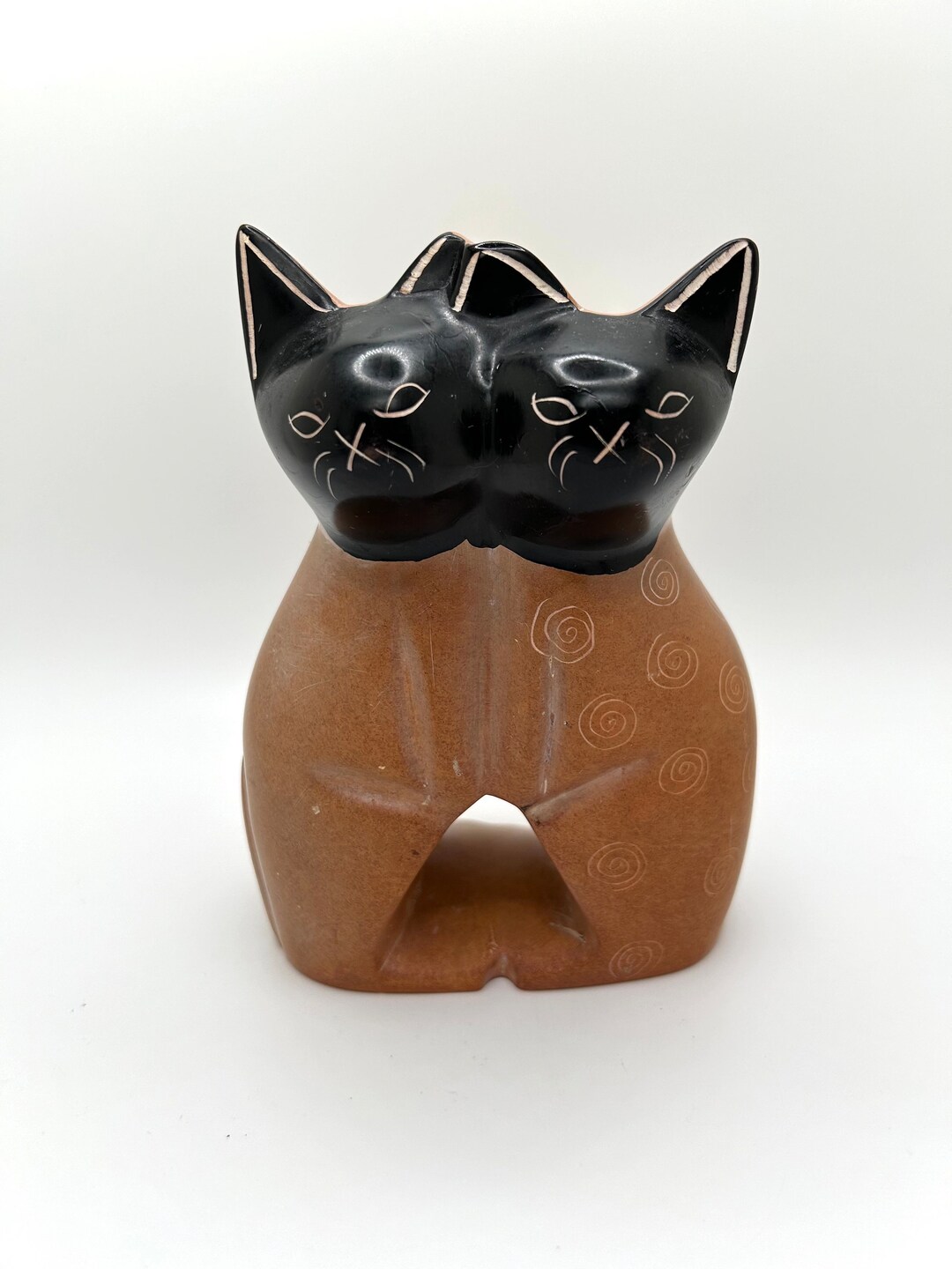 Vintage Hand-carved Stone Siamese Cat Figurine Mid Century Modern Style ...