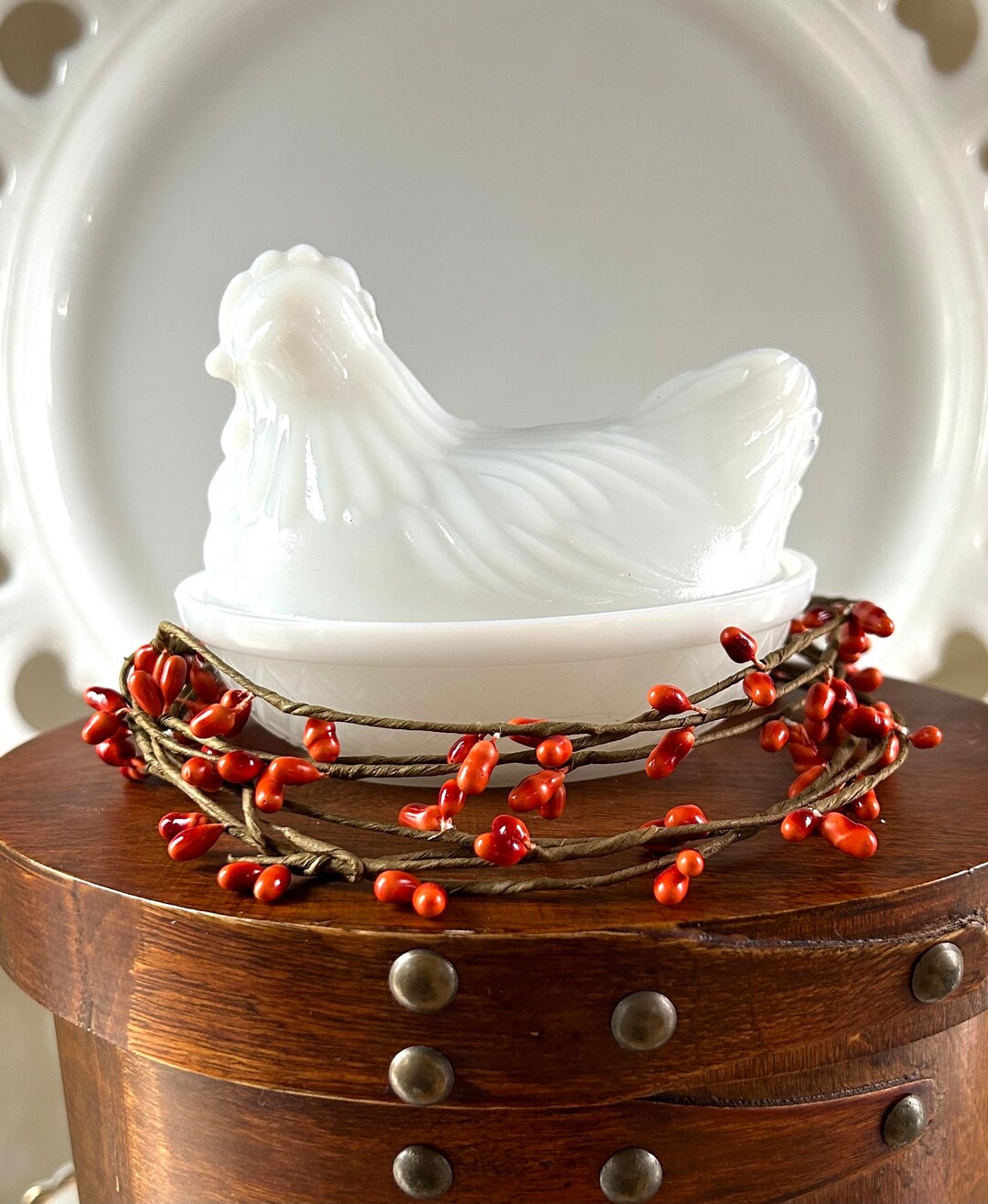 Vintage Hazel Atlas Opalene Milk Glass 1930’s Miniature Hen on Nest ...