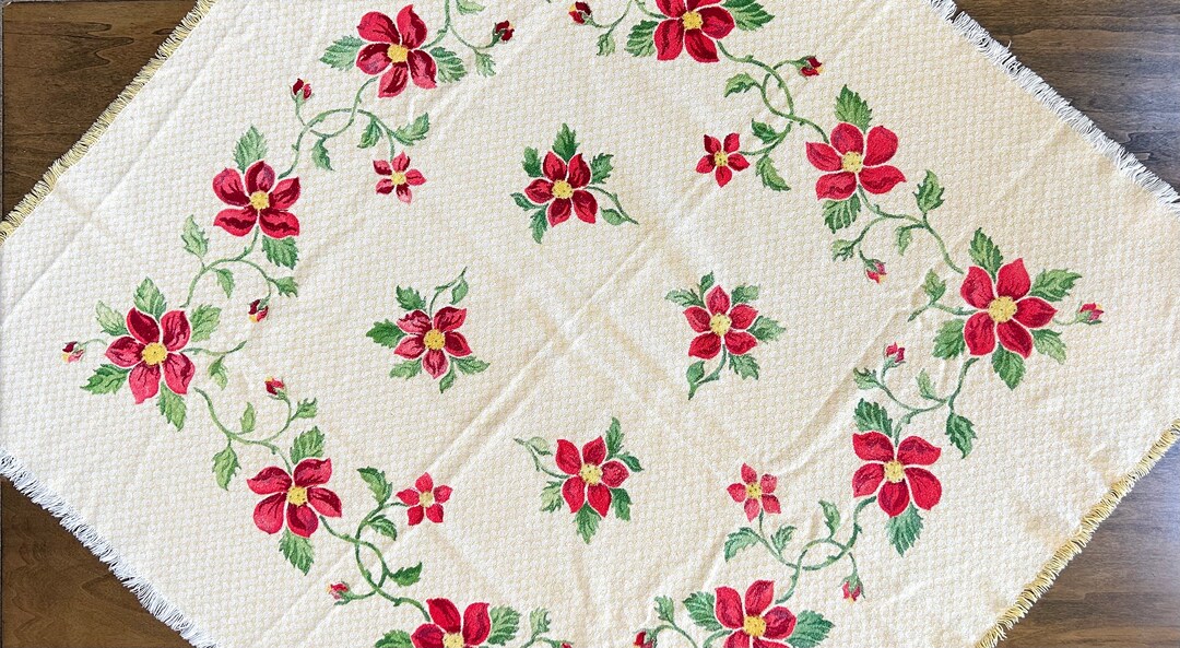 Vintage 1940s Woven Knit Table Linen, 46 X 44 Square Yellow and Red ...