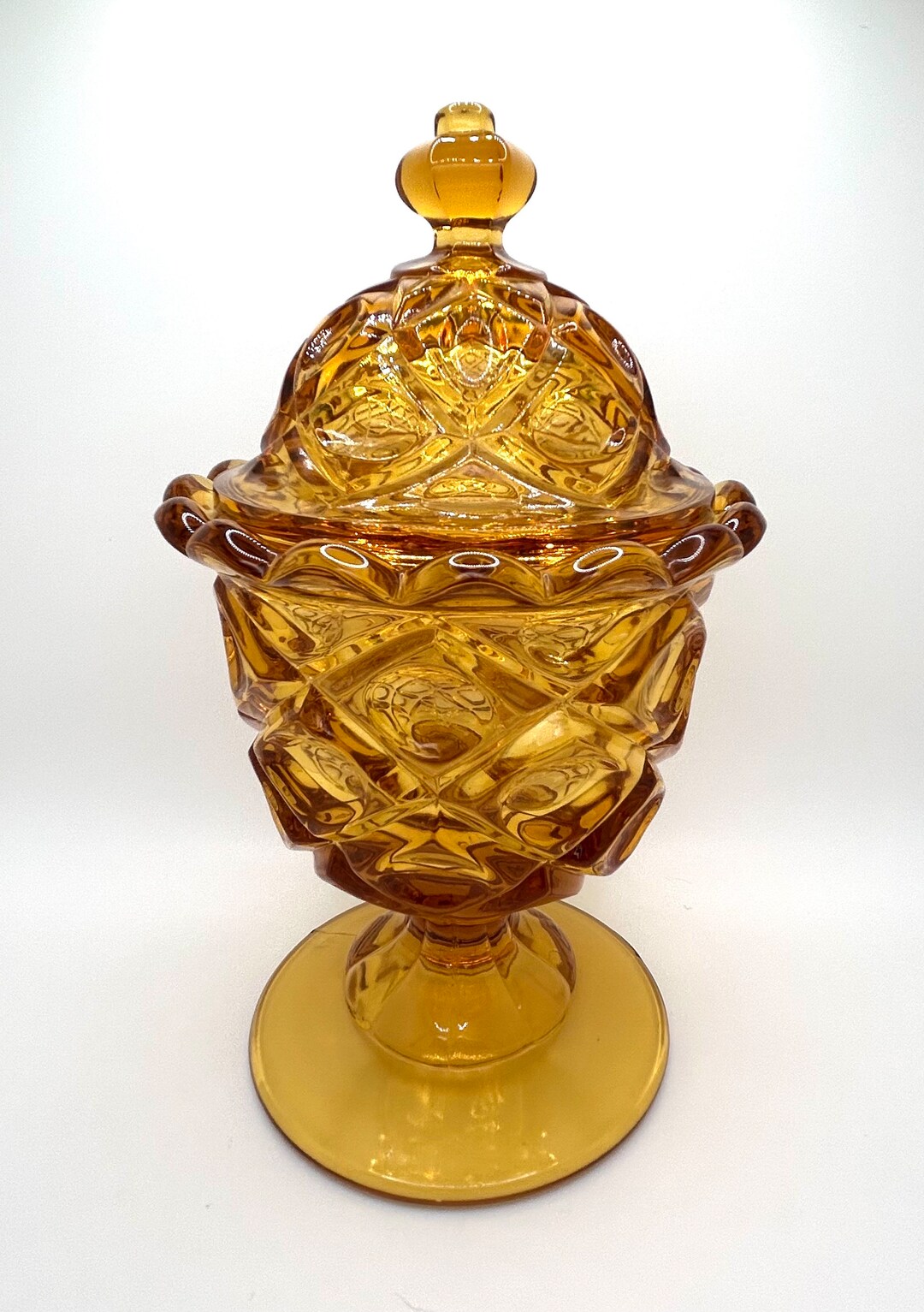 Vintage Dalzell Viking Glass Mid Century Honey Amber Lidded Dish ...