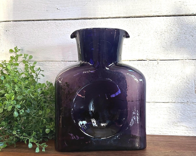 Vintage Blenko Art Glass Double Spout Deep Purple Carafe - Blown Glass ...