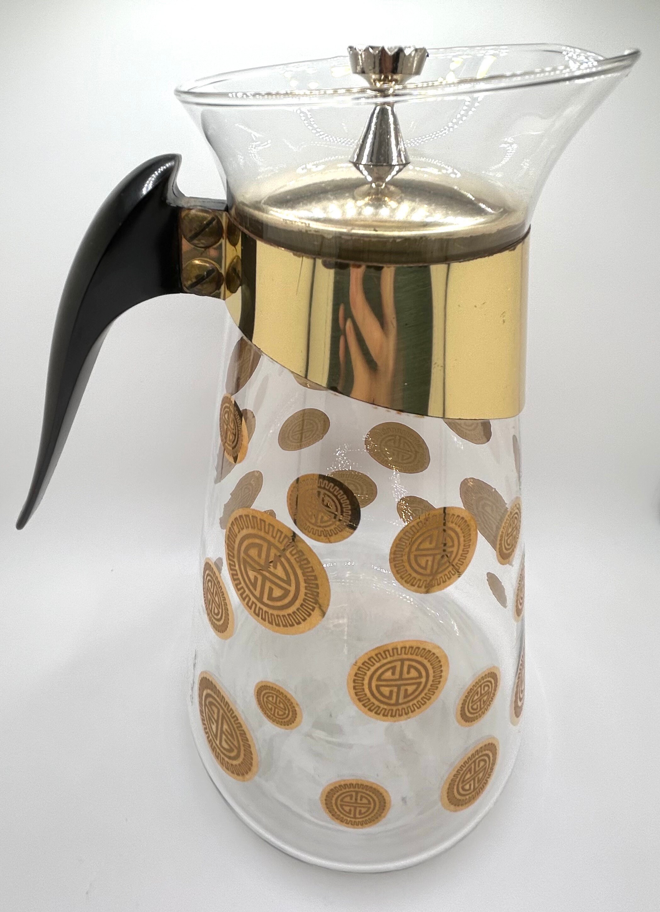 1961 Atomic Mid Century Modern Fred Press Gold Medallion Glass Coffee ...