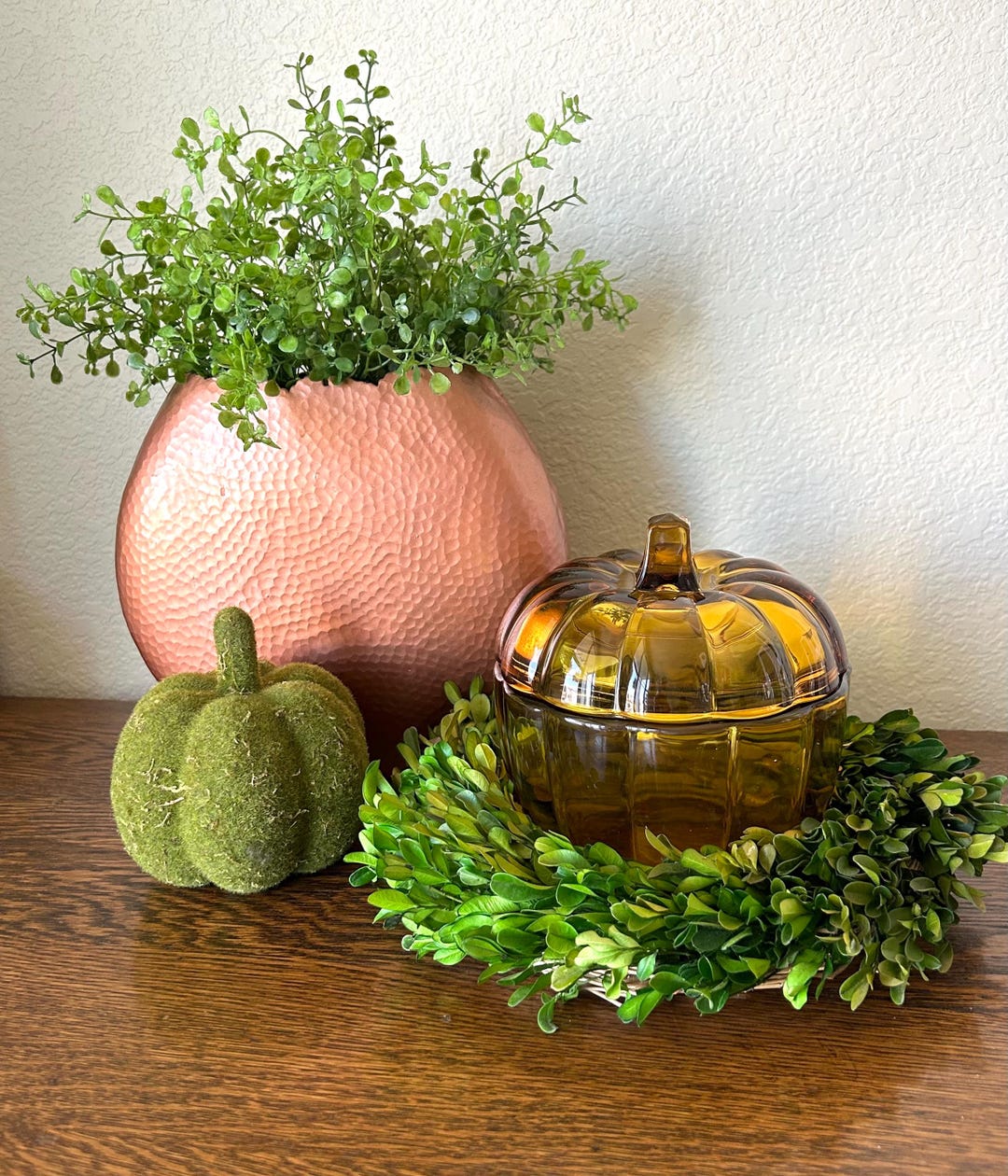 Vintage Lidded Amber Glass Pumpkin Candy Dish Mid Century Collectable ...