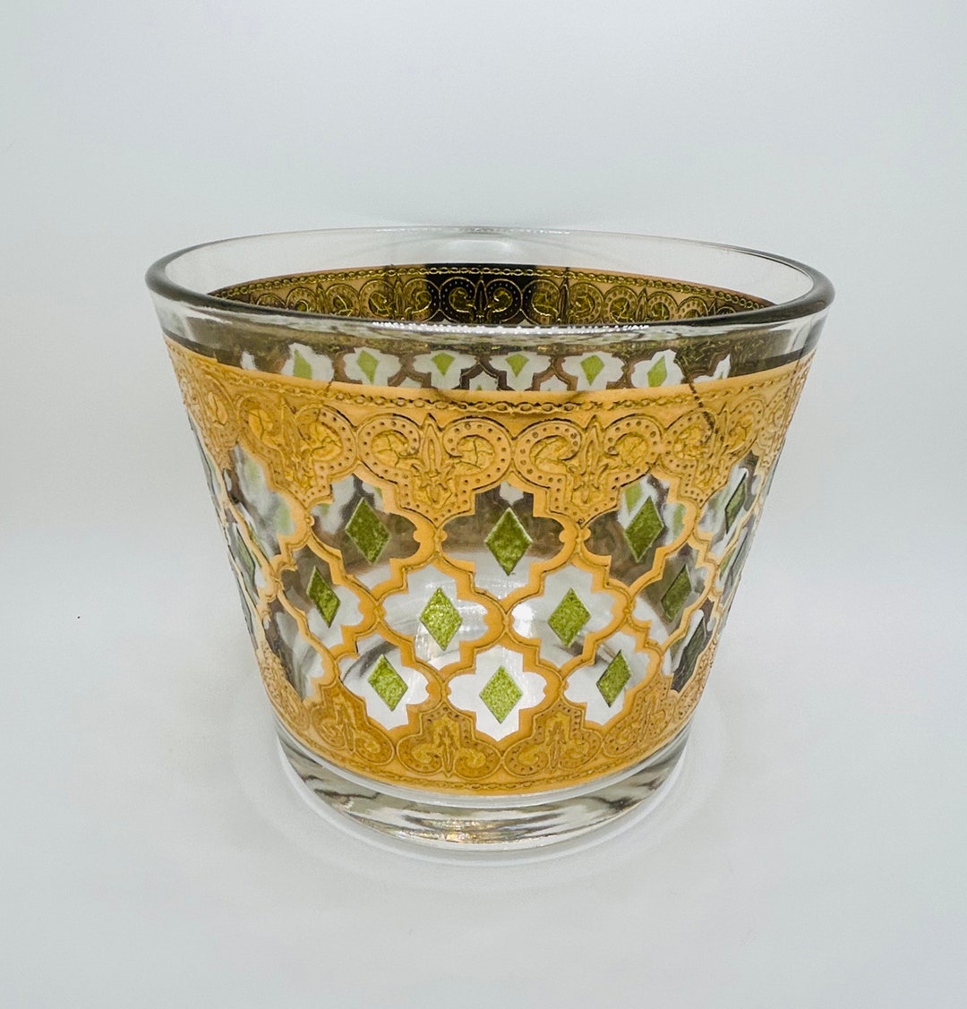 Vintage 24k Gold and Green Culver Valencia Glass Ice Bucket - Mid ...