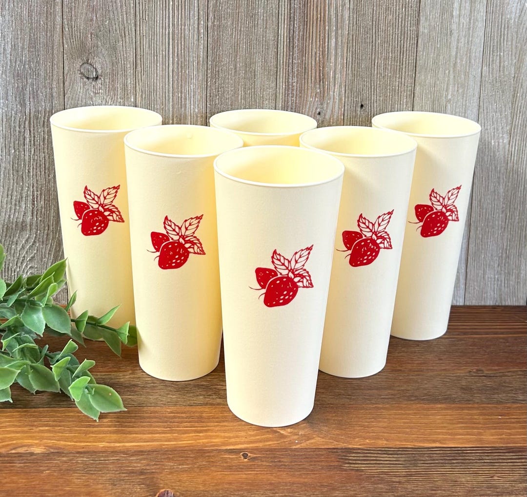 1980’s Vintage Plastic Set of 6 Strawberry Drinking Cups - Stackable ...