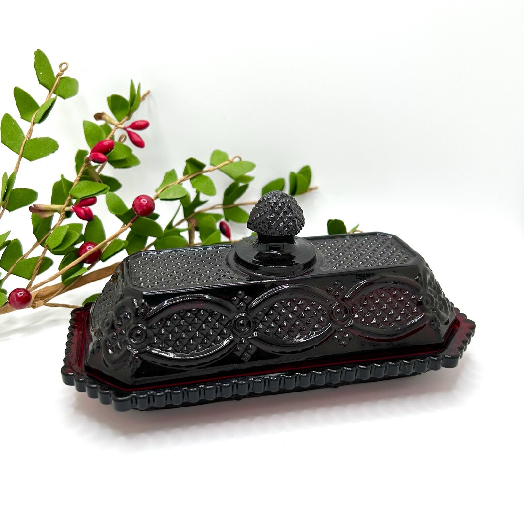 Vintage Glass Ruby Red Avon Cape Cod Collection Lidded Butter Dish Mid ...