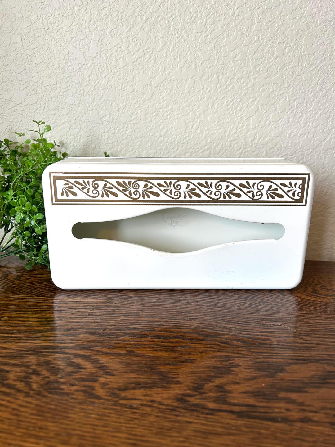 White and Gold Ransburg Tin Tissue Box Cover - Wall Hanging Vintage ...