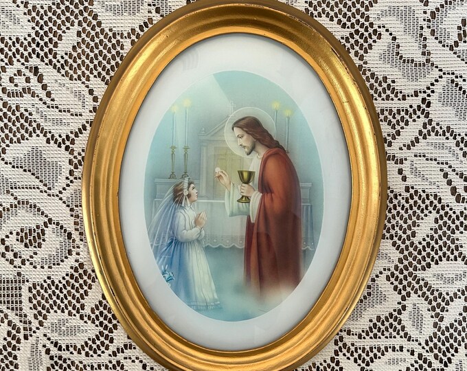 Vintage Italian First Holy Communion Gold Framed Print - Convex Bubble ...